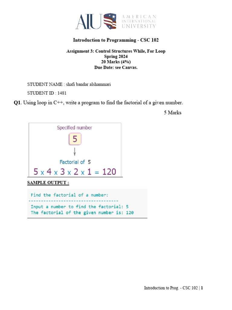 Using Loop in C++, Write A Program To Find The Factorial of A Given Number. 5 Marks | PDF ...