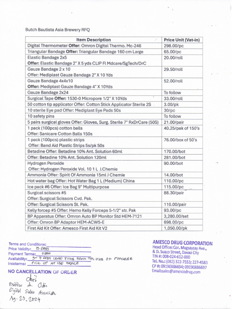 Medical Supplies - Price Quotation | PDF