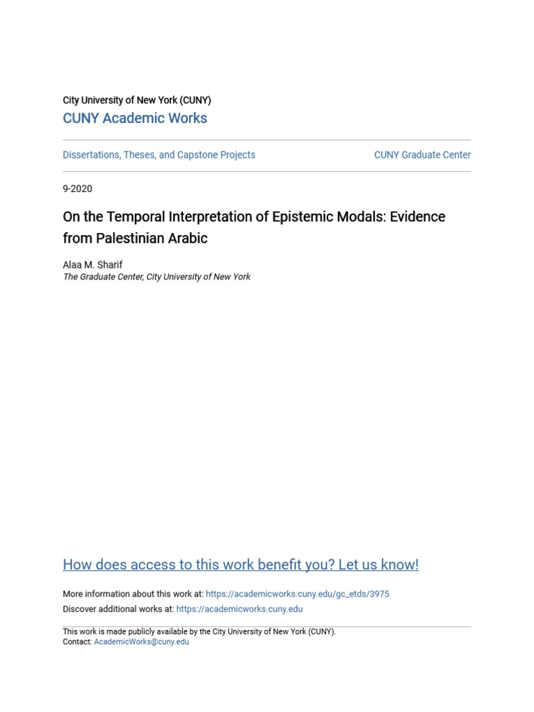 Temporal Interpretation of Epistemic Modals Palestenian Arabic | PDF | Modal Logic | Grammatical ...