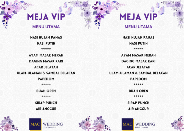 Mac Wedding Vip Food Menu | PDF