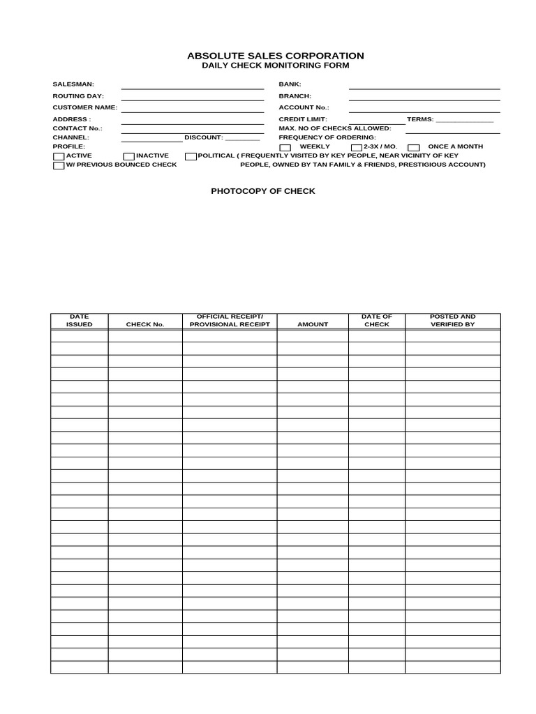 Daily Check Monitoring Form Template | PDF | Receipt | Accounting