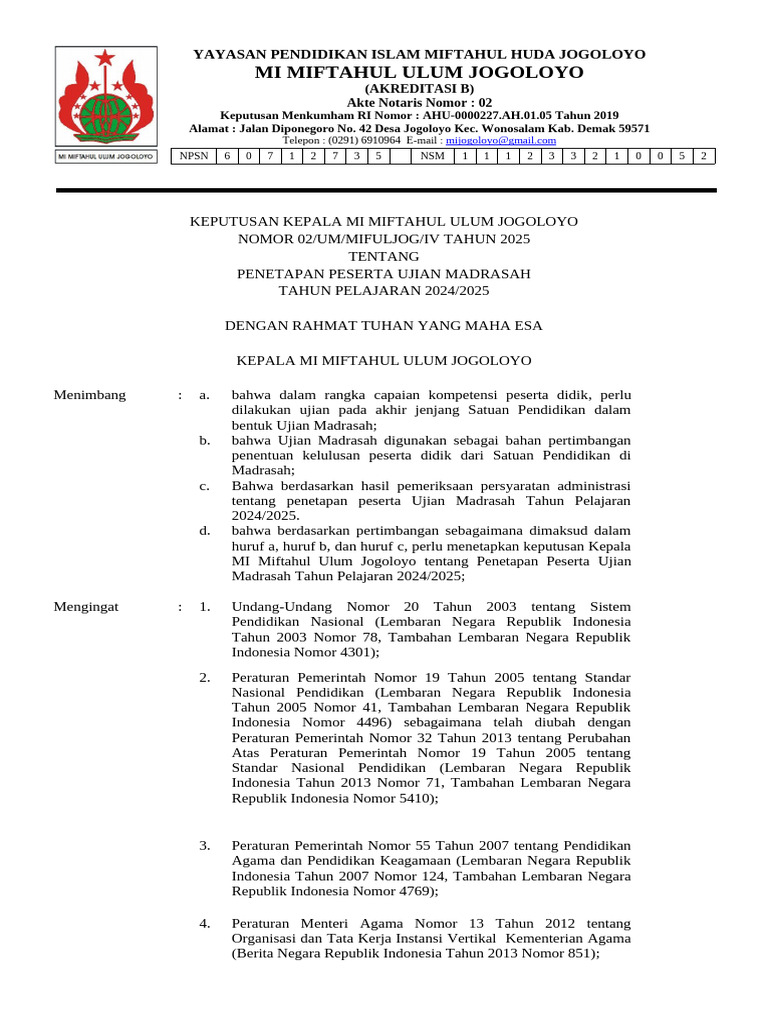 SK Peserta Um 2025 | PDF