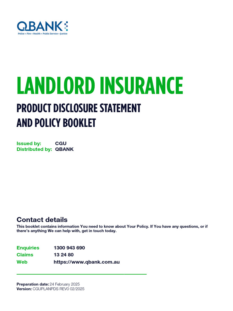 Cgu Qbk Landlord Pds Cguplanpds Rev0 0225 | PDF | Insurance | Credit Card