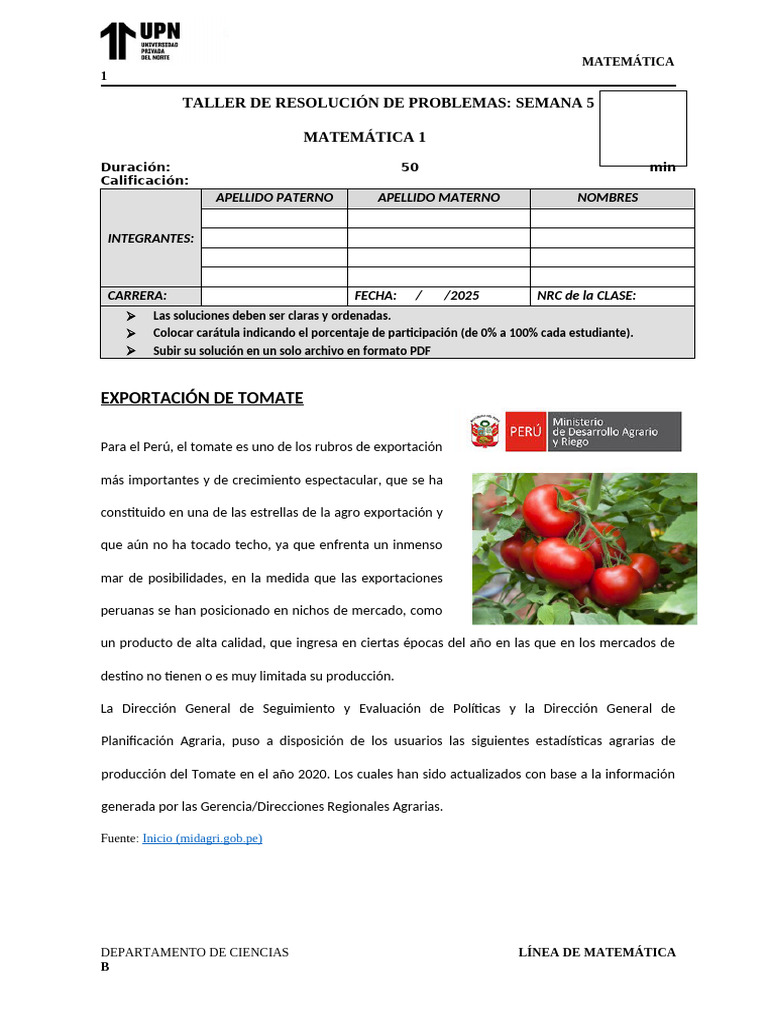 Taller de Resolución de Problemas - Mate 1 - Wa - s5 - 2025-1 | PDF | Perú