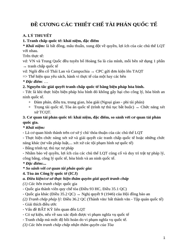 Đề Cương Các Thiết Chế TPQT | PDF