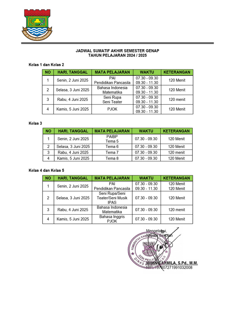 Jadwal SAS 2025 SDN Pekayon II | PDF
