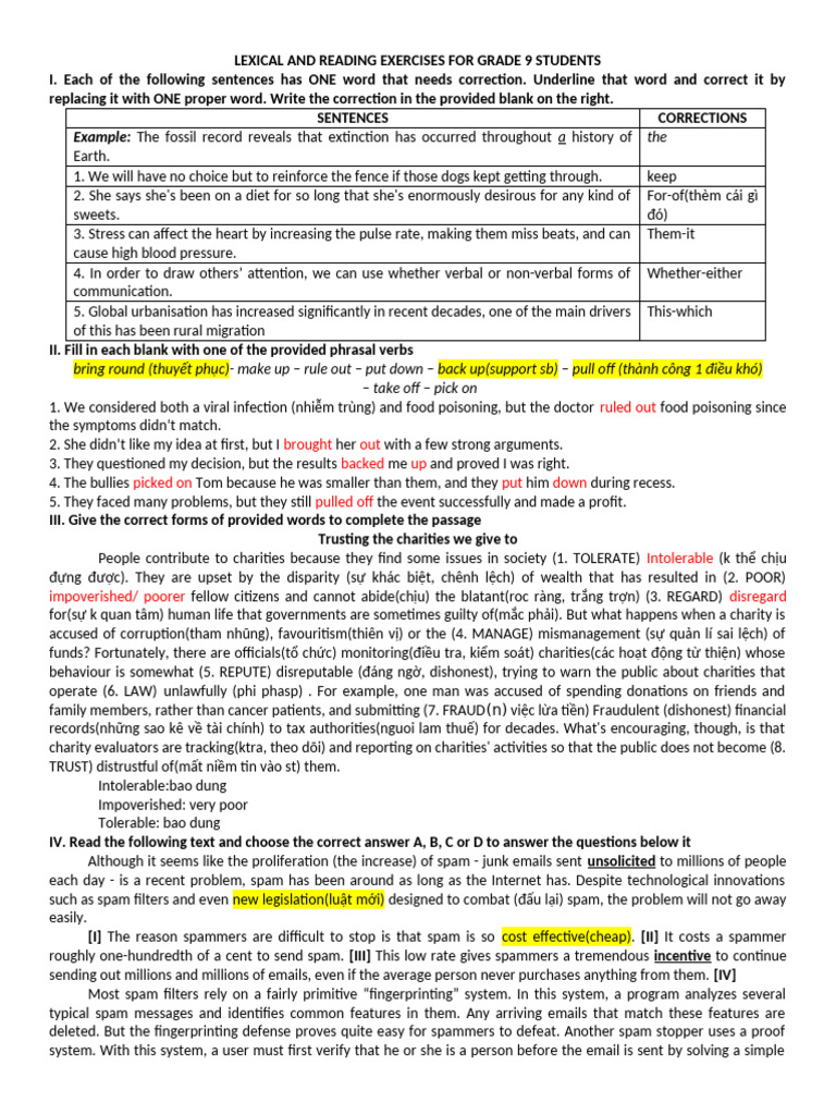 Grade 9 Lexical and Reading Exercises | PDF | Spamming | Email Spam
