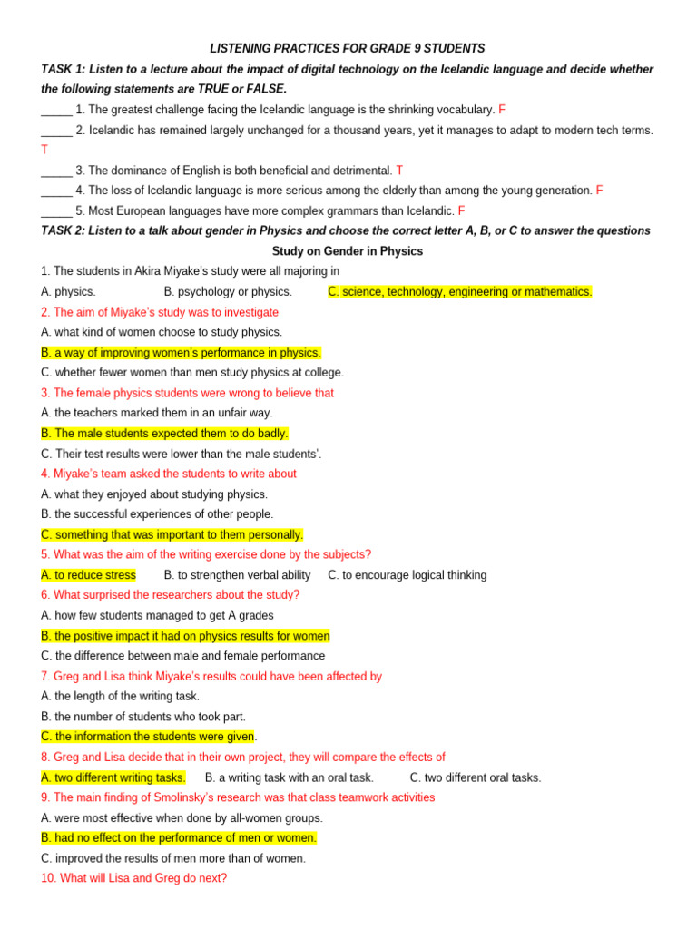 Listening Handout | PDF | Physics | Cognition