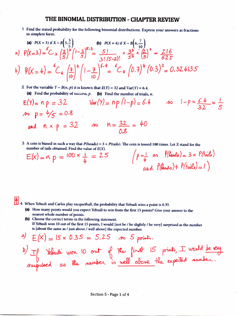 The Binomial Distribution - Chapter Review 1 - Corrections | PDF