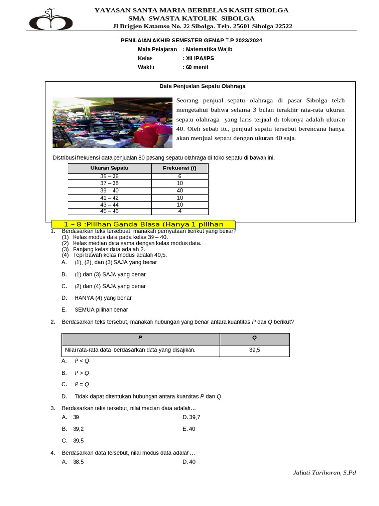 Pas Genap Xii MTK Wajib 2024 | PDF
