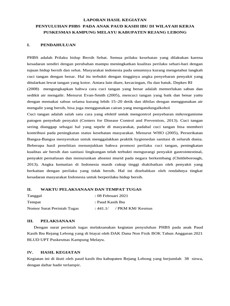 Lap Hasil Penyuluhan Phbs TK Paud | PDF
