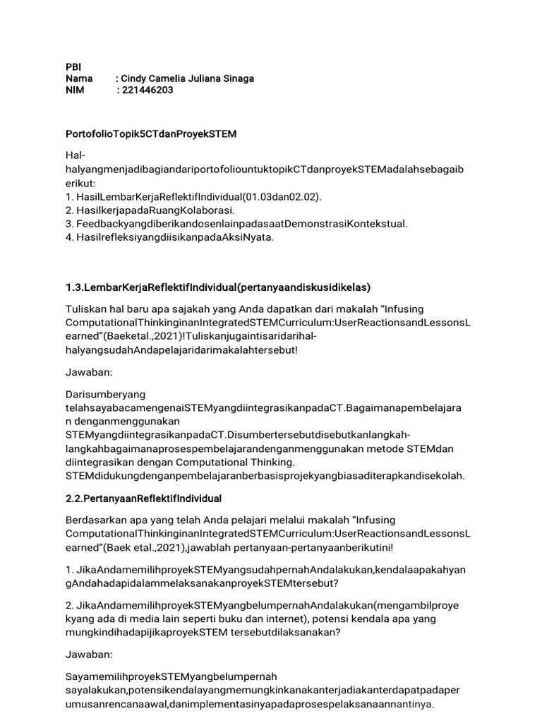 CT Portofolio Aksi Nyata Cindy | PDF