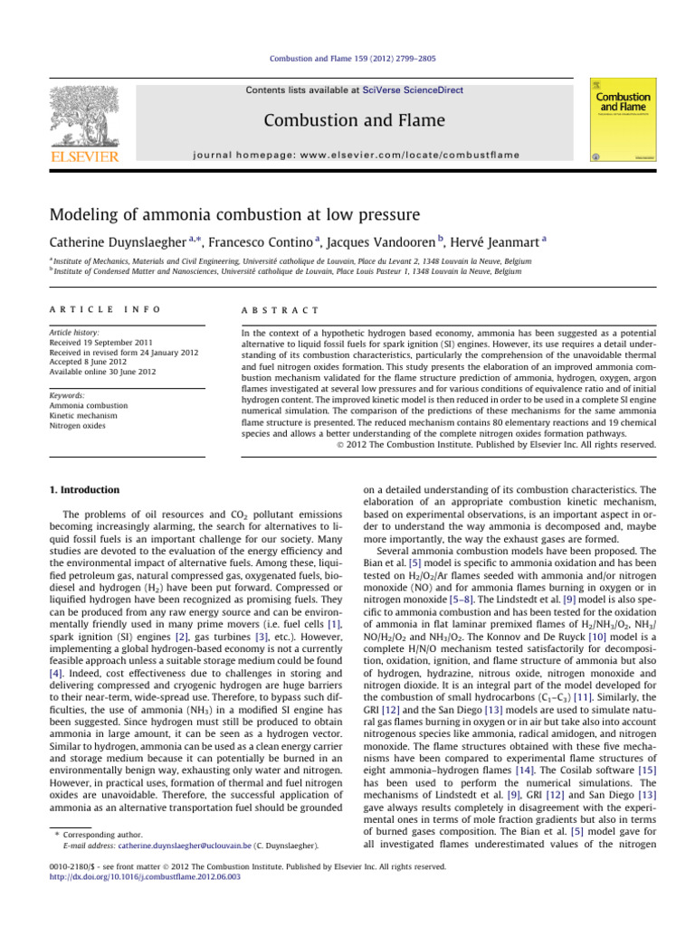 Modeling of Ammonia Combustion at Low Pressure | PDF | Combustion | Ammonia