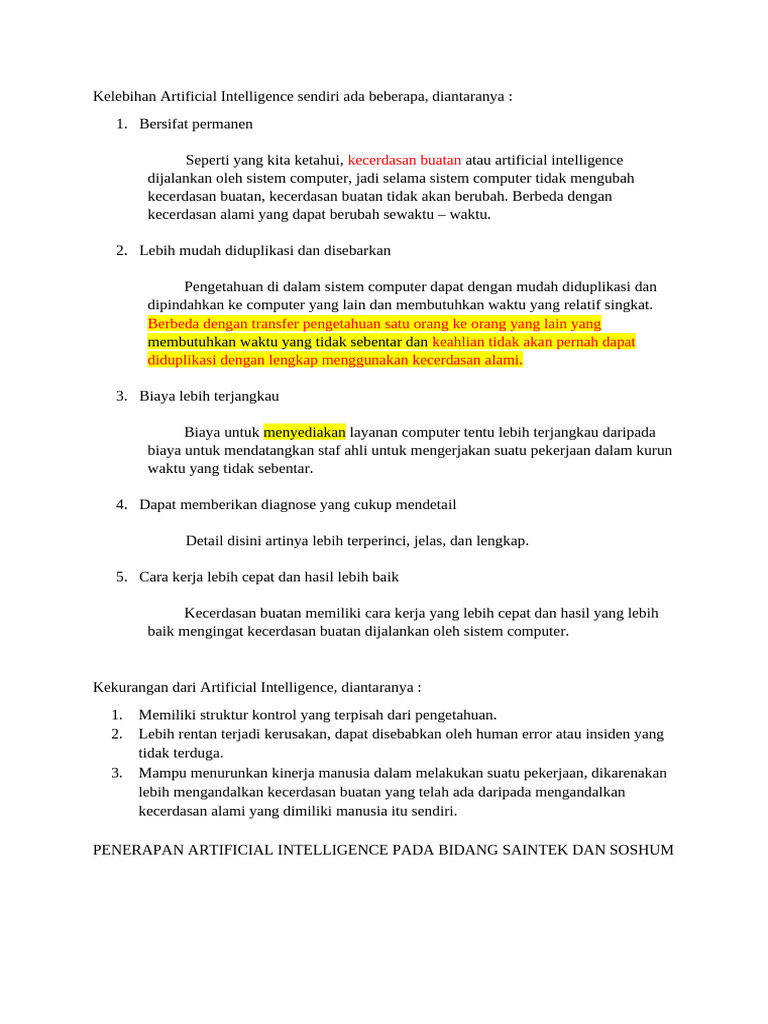 Kelebihan Artificial Intelligence | PDF