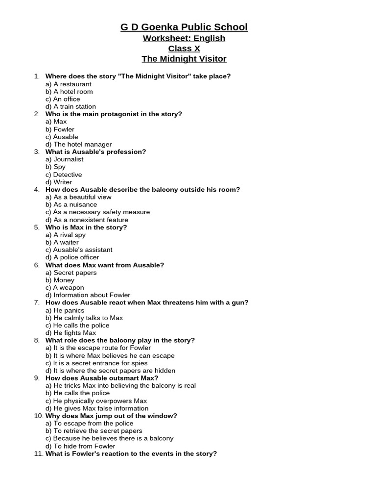 Worksheet - The Midnight Visitorx | PDF