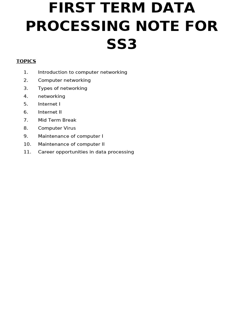 1st ND 2nd Term Data Processing Note For Sss 3 | PDF | Computer Virus ...