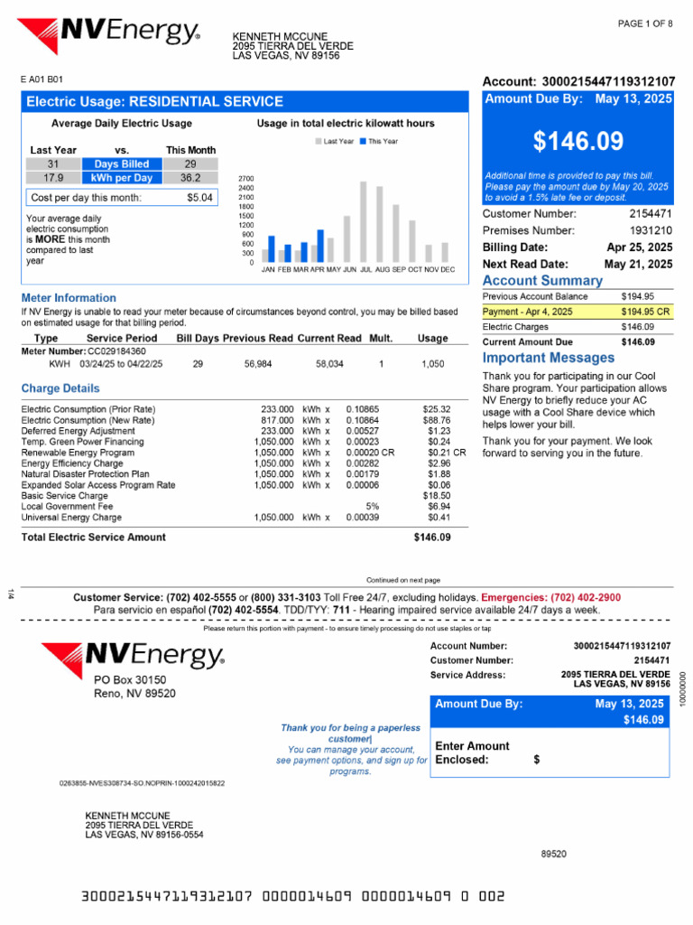 NV Energy - Statement APR MAY | PDF