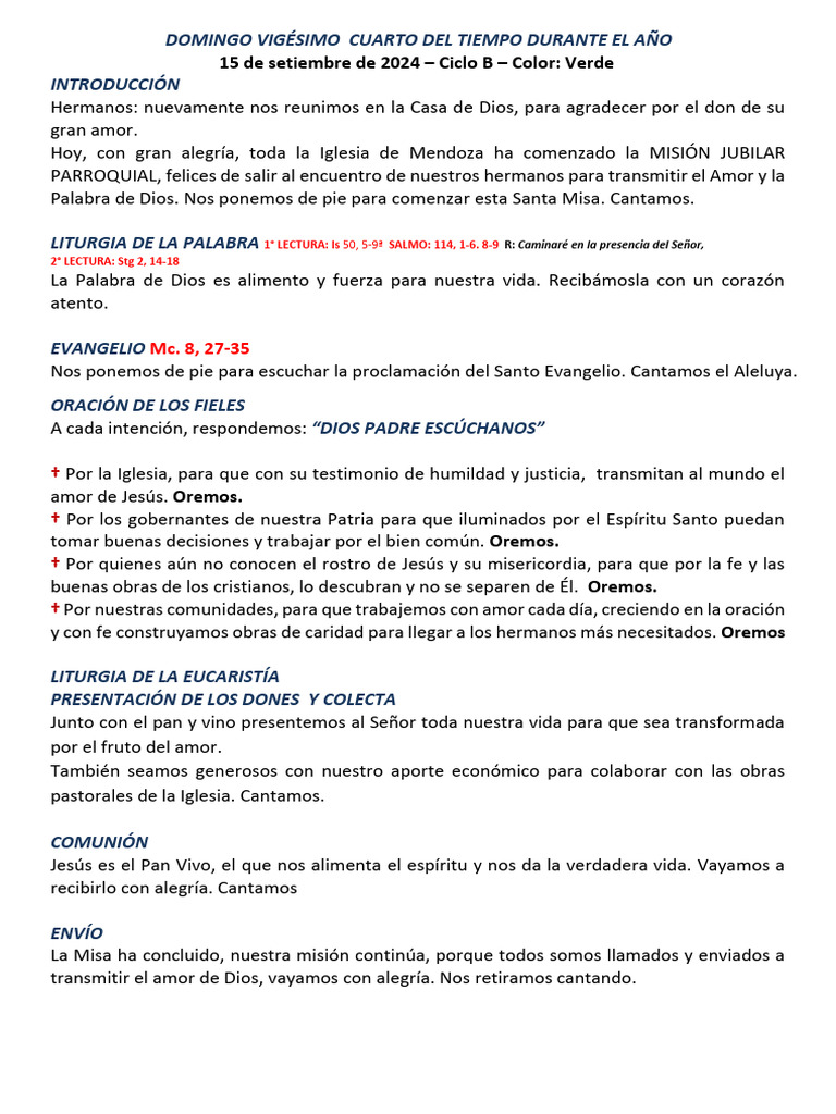 Domingo Vigésimo Cuarto Del Tiempo Durante El Año 2024 | PDF