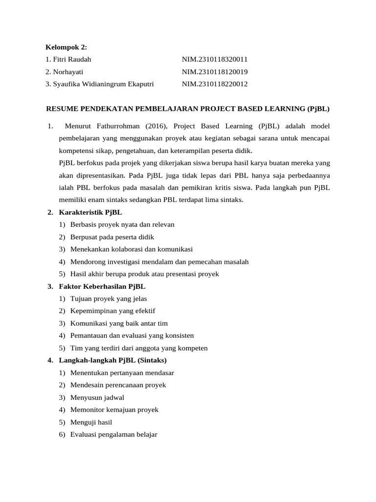 Kelompok 2_Pendekatan Pembelajaran PjBL | PDF