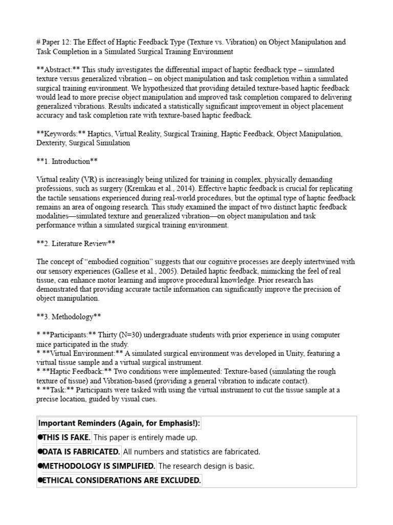 The Effect of Haptic Feedback Type (Texture vs. Vibration) on Object Manipulation and Task ...