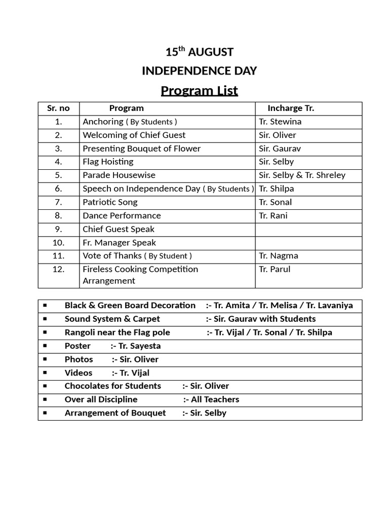 Independence Day Program Schedule | PDF
