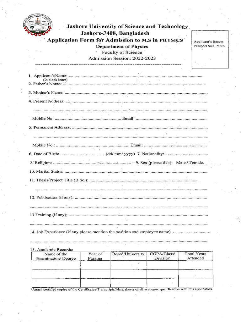Ms Admission Form | PDF