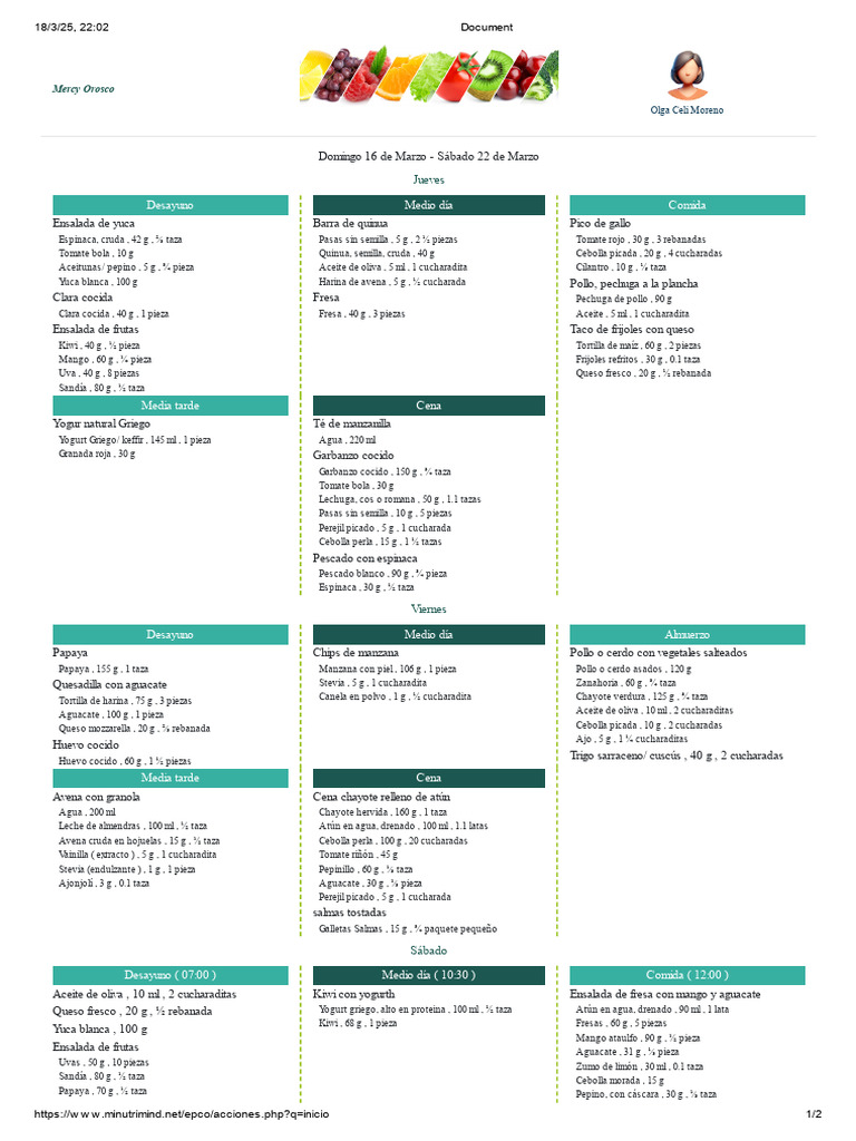 Plan de Alimentación-N.d Mercy Orosco | PDF | ensalada | Maíz