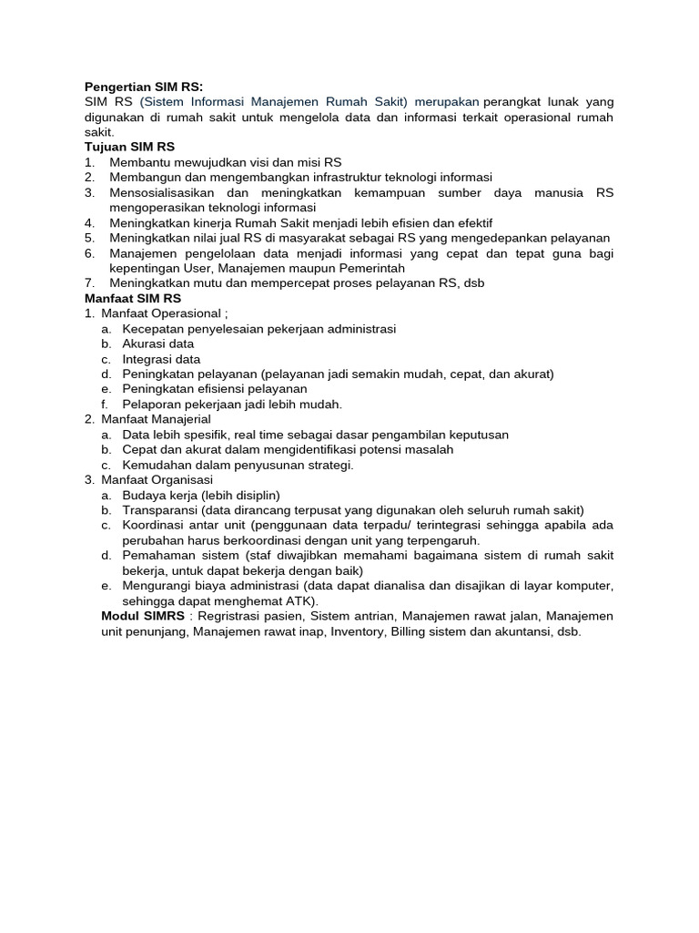 Pengertian SIM RS | PDF