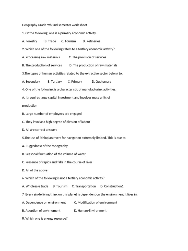 Geography Grade 9th 2nd Sem Work Sheet | PDF | Deforestation | Agriculture