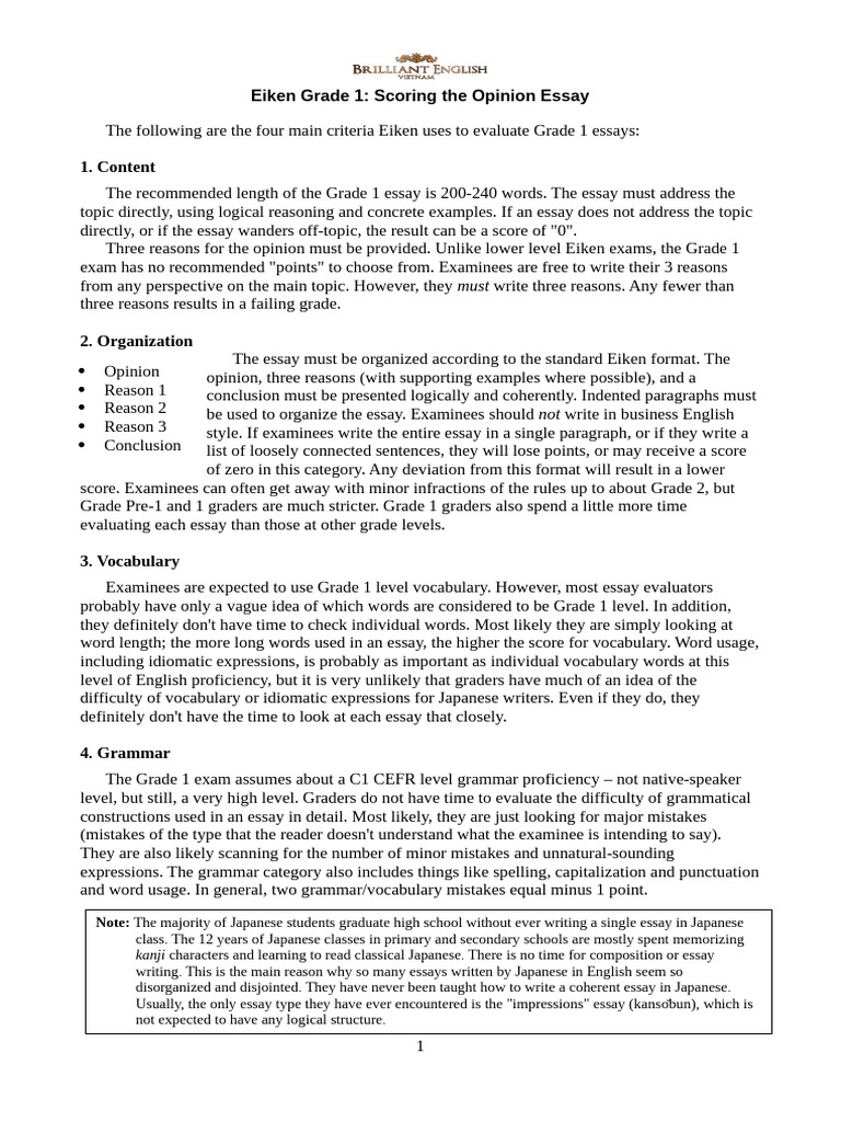 EikenG1 Writing Evaluation | PDF | Japanese Language | Paragraph