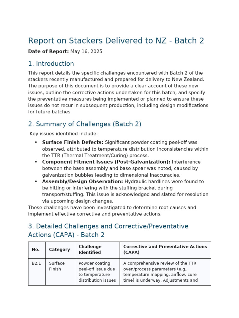Report On Stackers Delivered To NZ - Batch 2 | PDF