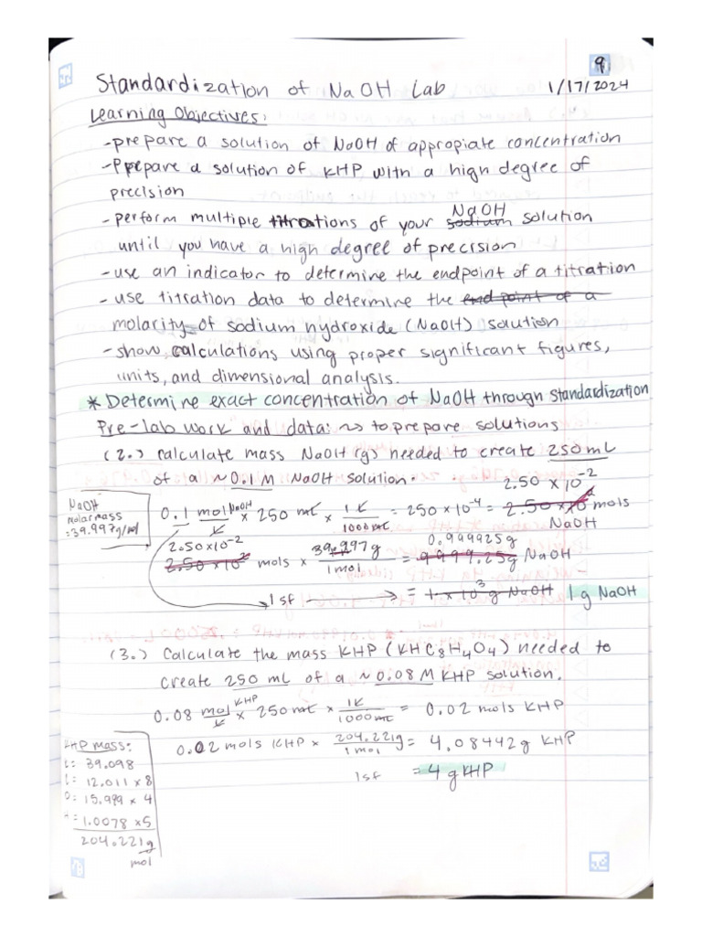 Standardization of NaOH Lab | PDF