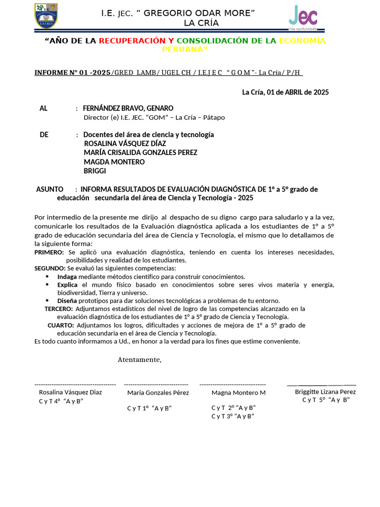 RESULTADOS DE EVAL DIAGNOSTICA C y T 1° A 5° GRUPALES | PDF | Science | Naturaleza