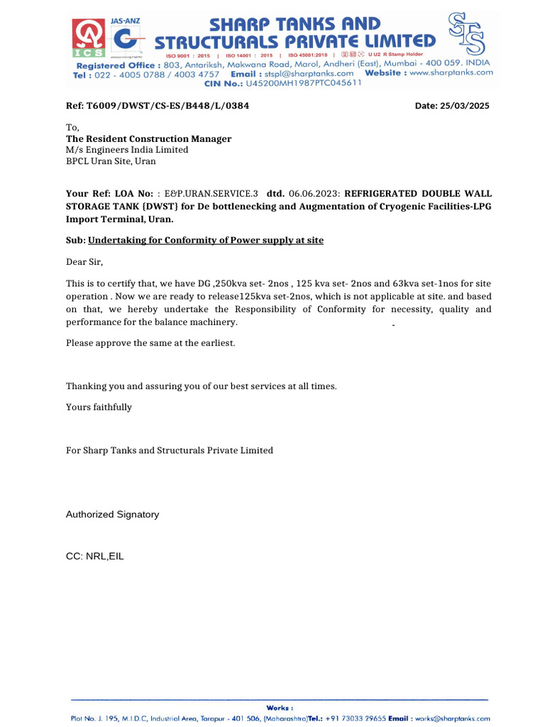 Undertaking Letter-5 NRL | PDF