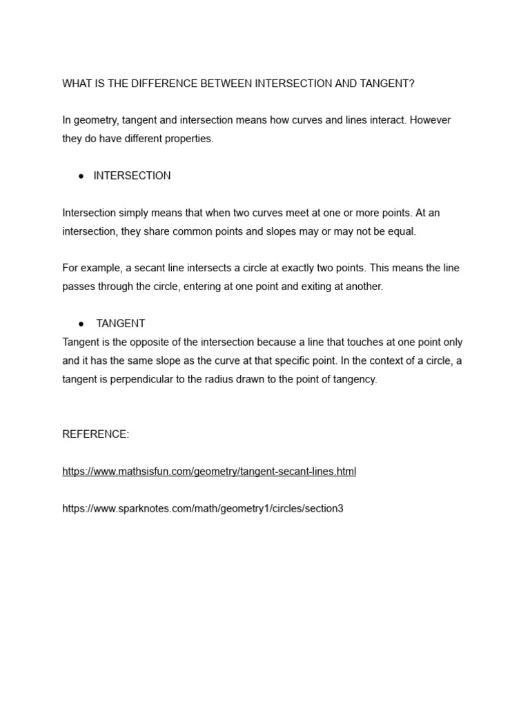 Tangents vs. Intersections Explained | PDF