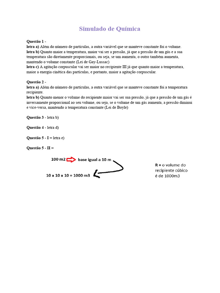 Simulado de Química: Leis dos Gases | PDF