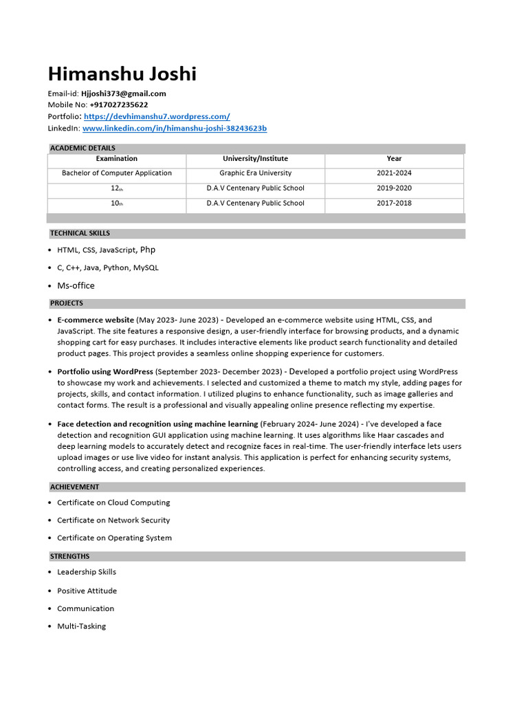 Himanshu Joshi Resume1 | PDF