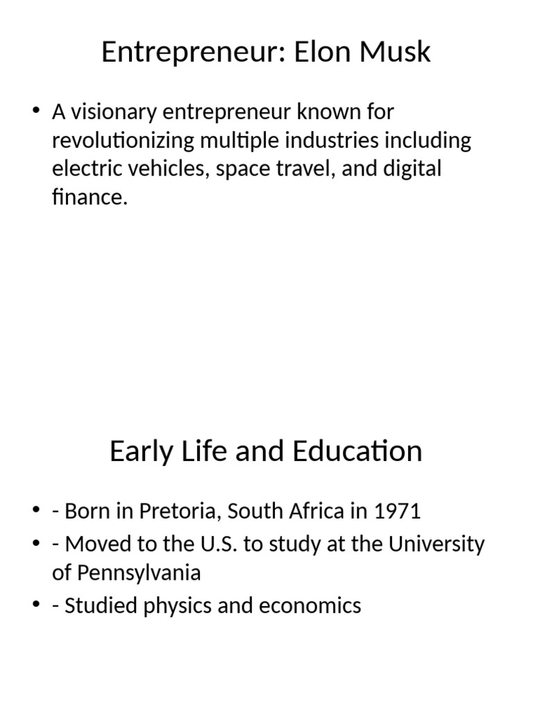 Elon Musk: Visionary Entrepreneur Insights | PDF