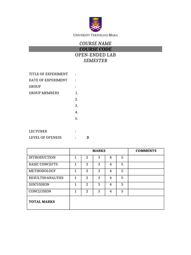 Oel Lab Report Front Page - Level 3 | PDF