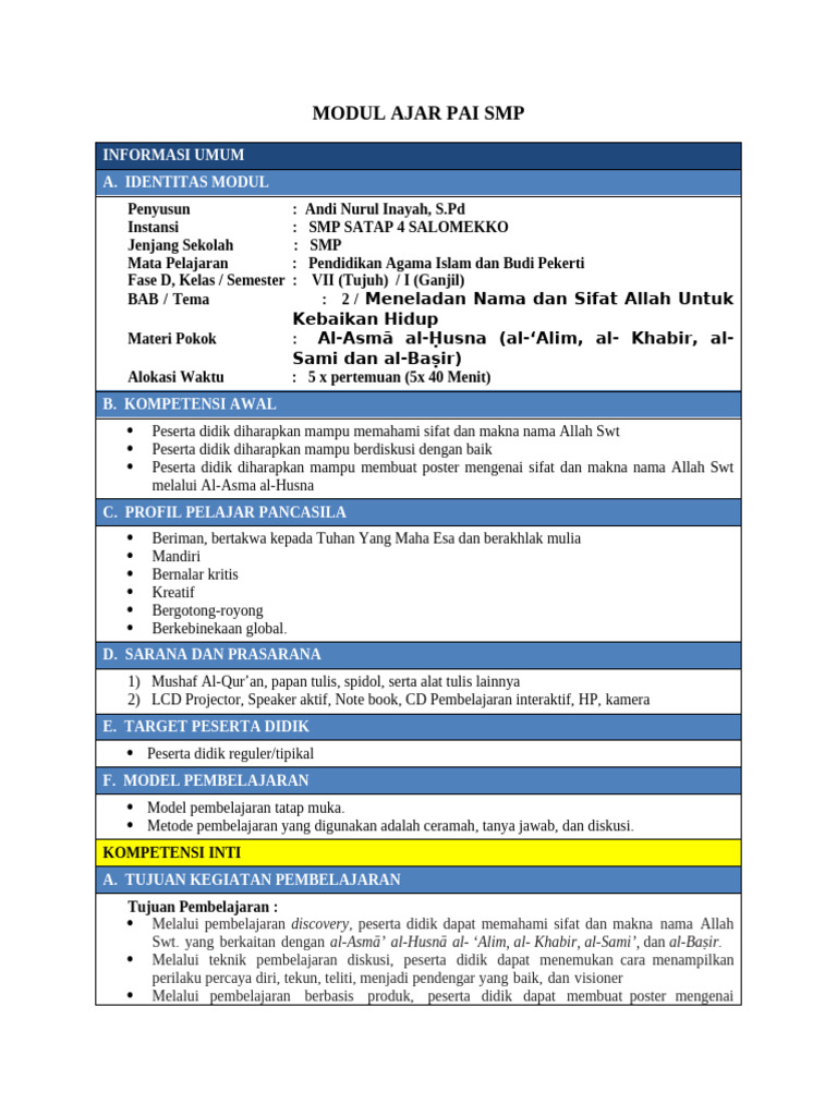 Modul Kelas 7 MGMP 2024 Ganjil | PDF