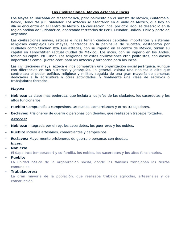 Las Civilizaciones Mayas Aztecas e Incas | PDF | Civilización maya ...