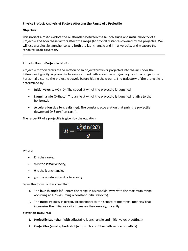 Analyze The Factor Affecting The Range of A Projectile, Such As Launch ...