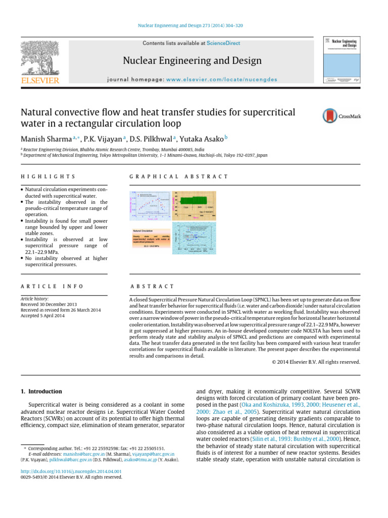 Natural Convective Flow and Heat Transfer Studies for Supercritical Water in a Rectangular ...