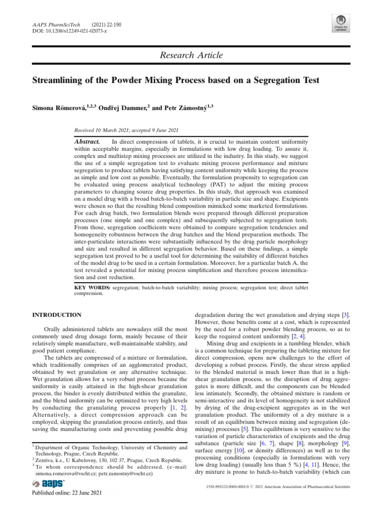 Römerová2021 - Streamlining of The Powder Mixing Process | PDF | Tablet ...