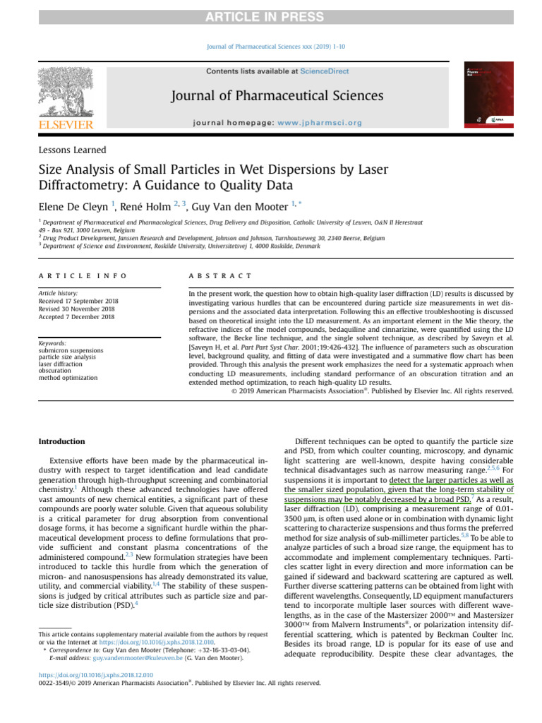 Size Analysis of Small Particles in Wet Dispersions by Laser Diffractometry - A Guidance To ...