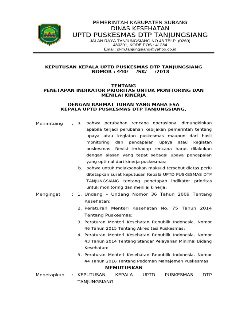 Ep 1152 SK TTG Penetapan Indikator Prioritas Dan Menilai Kinerja | PDF