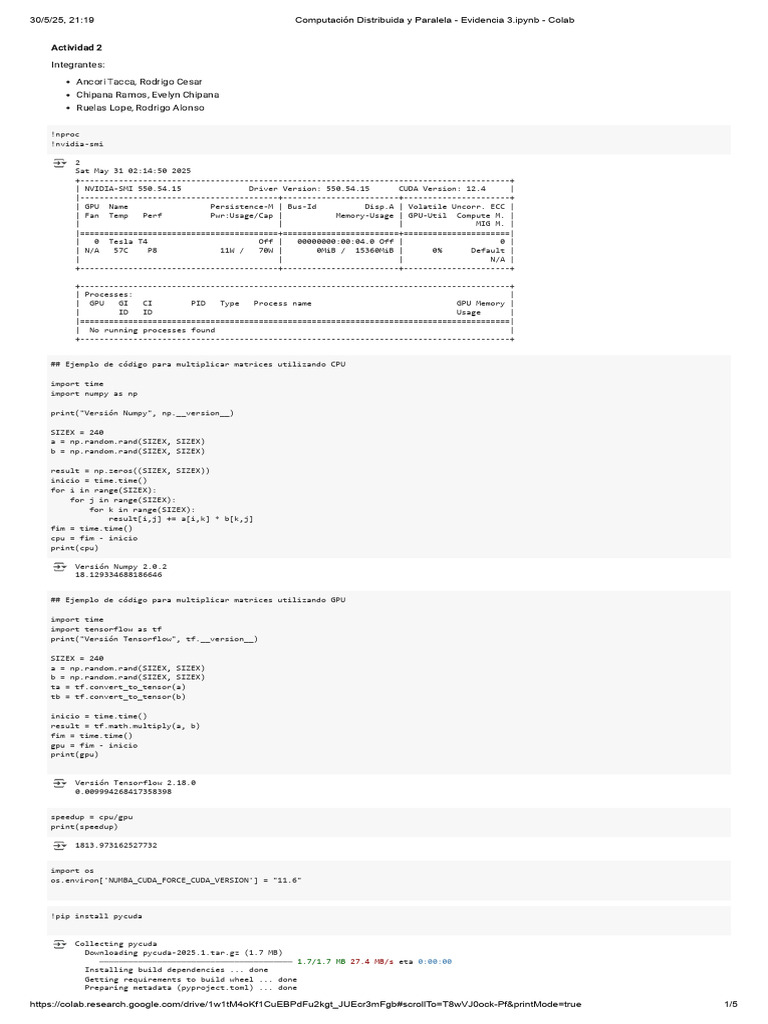 Computación Distribuida y Paralela - Evidencia 3.ipynb - Colab | PDF