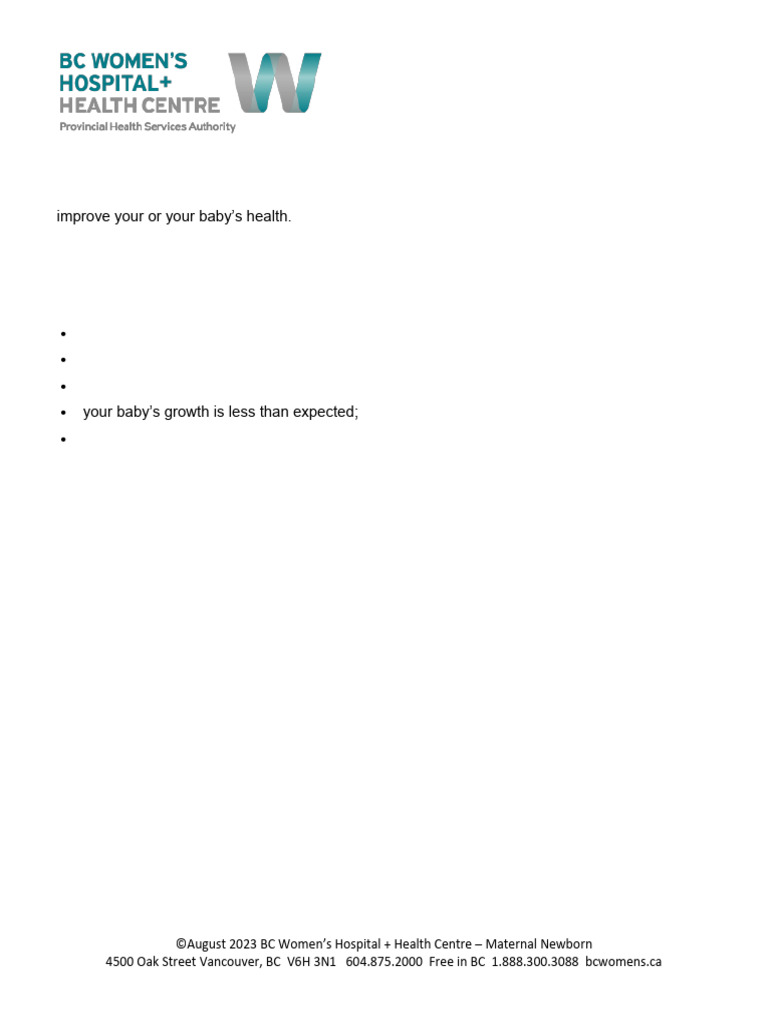 BC Womens Inducing Your Labour | PDF | Childbirth | Medical Specialties
