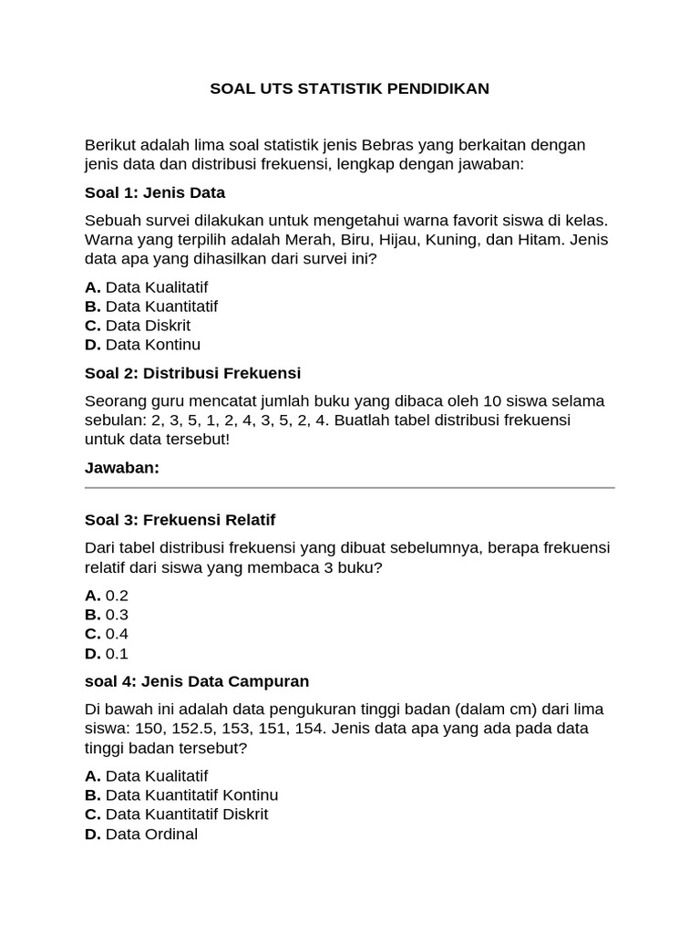 Berikut Adalah Lima Soal Statistik Jenis Bebras Yang Berkaitan Dengan Jenis Data Dan Distribusi ...