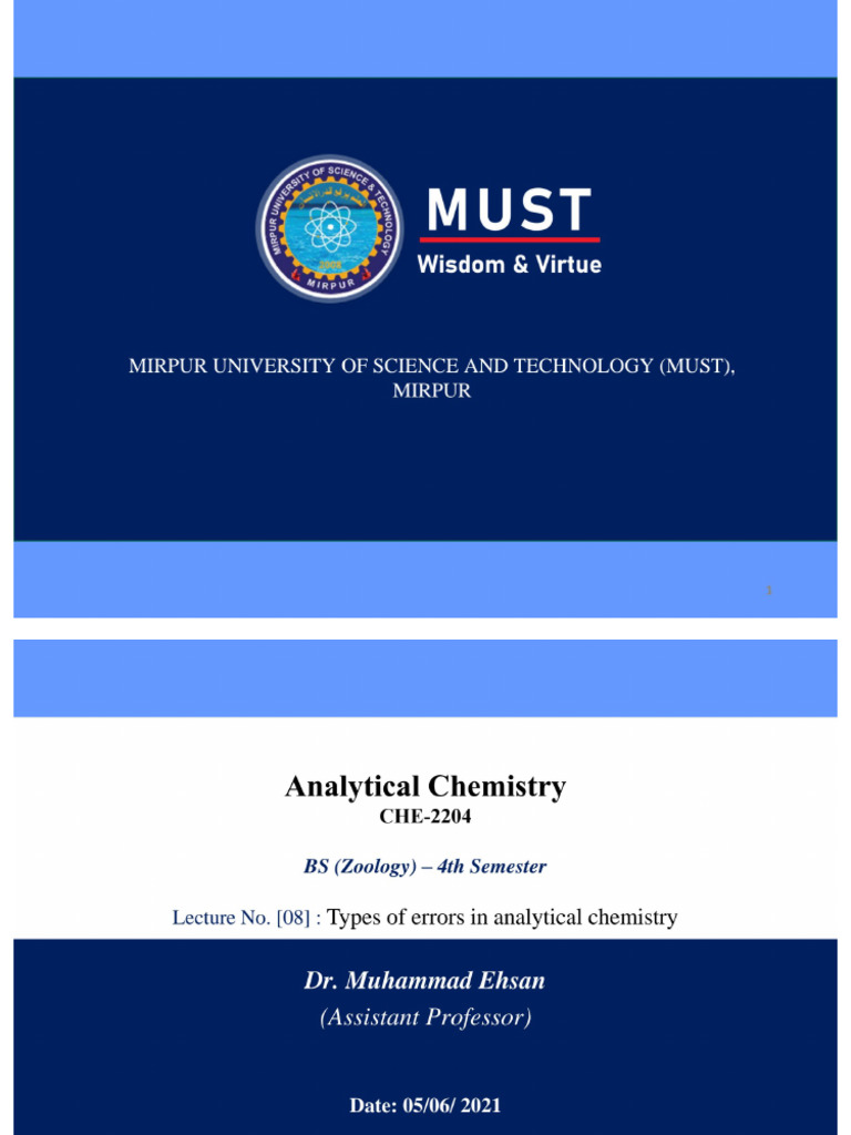 Lect 08 BS-IV Analytical Chemistry CHE-2204 | PDF